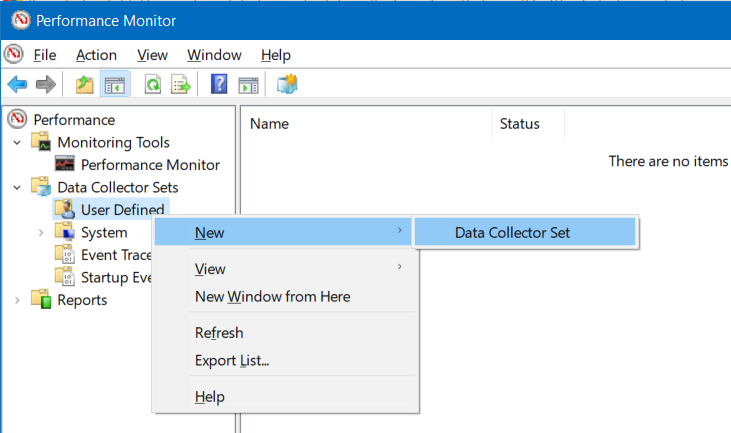 Using a template to create Data Collector sets in Performance Monitor