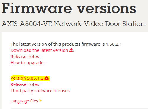 Axis A8004-VE Supported Firmware