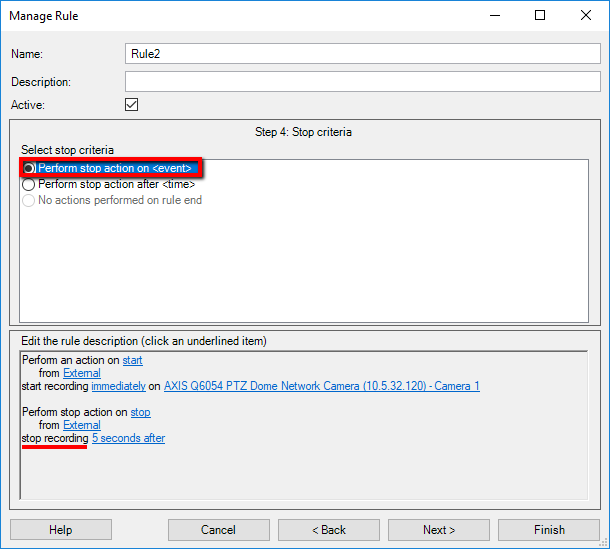 Recording does not stop despite motion stopped (XProtect Advanced VMS)