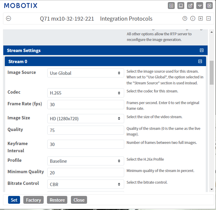 Mobotix Q71 — how to enable and use H.264 and H.265 codecs