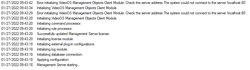 Management Server fails to start with the error 'Check the server ...