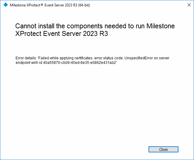 Installation failing — error 'Failed while applying certificates, error ...