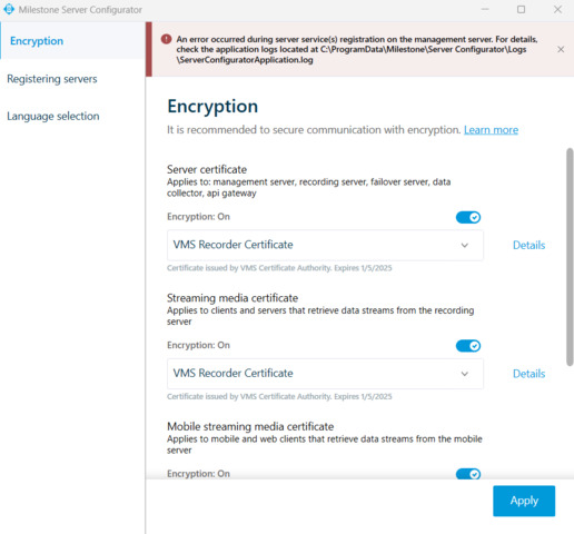 Getting error while enabling Encryption Getting error while enabling Encryption